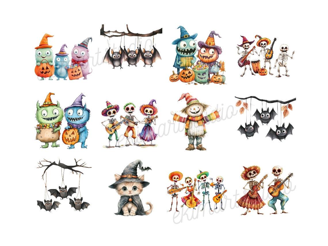 Halloween Watercolor Clipart Sticker PNG Bundle Animal Clipart Digital ...