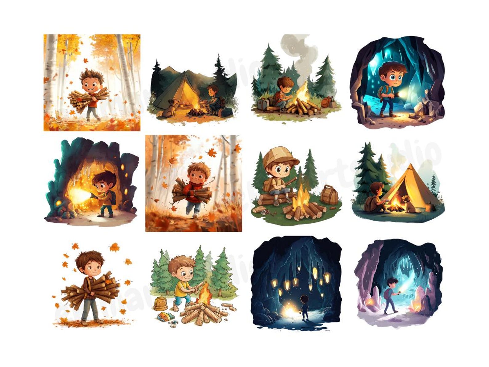 Camping Boys Watercolor Clipart | Kids PNG | PNG Bundle | Digital ...