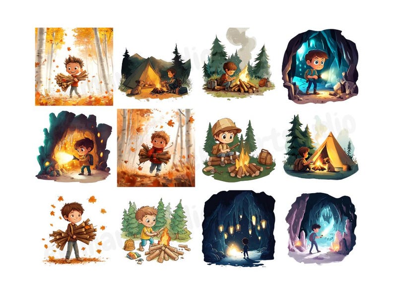 Camping Boys Watercolor Clipart Kids PNG PNG Bundle Digital Download ...