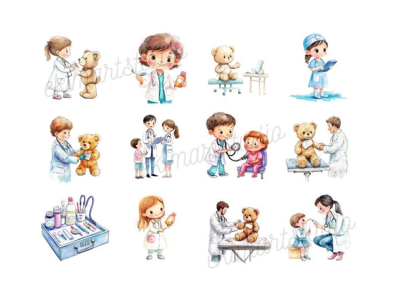 Cute Doctor Watercolor Clipart Doctor Kids Clipart PNG Bundle Digital ...