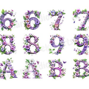 Floral Purple Alphabet Clipart | Floral Alphabet PNG | Alphabet PNG ...