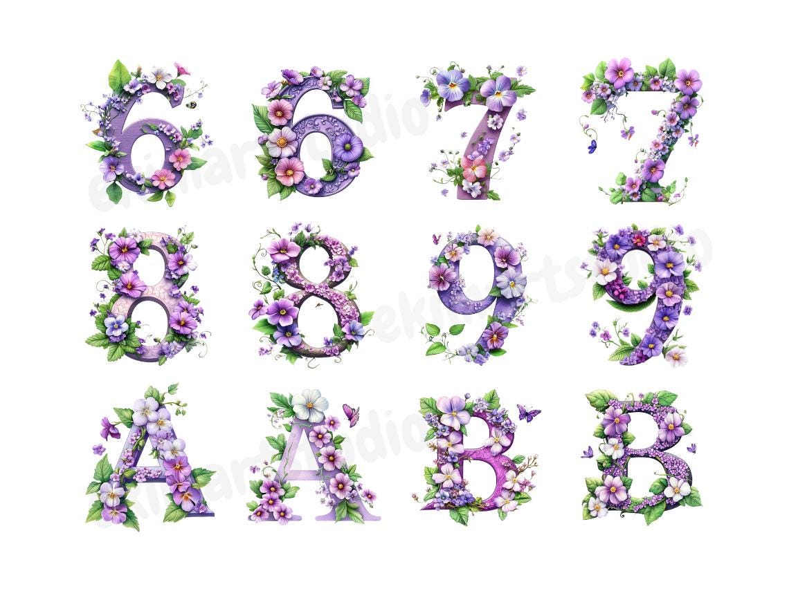Floral Purple Alphabet Clipart | Floral Alphabet PNG | Alphabet PNG ...