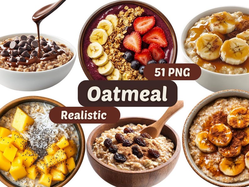 Oatmeal Realistic Clipart | Bowl PNG | Food PNG | PNG Bundle | Food ...