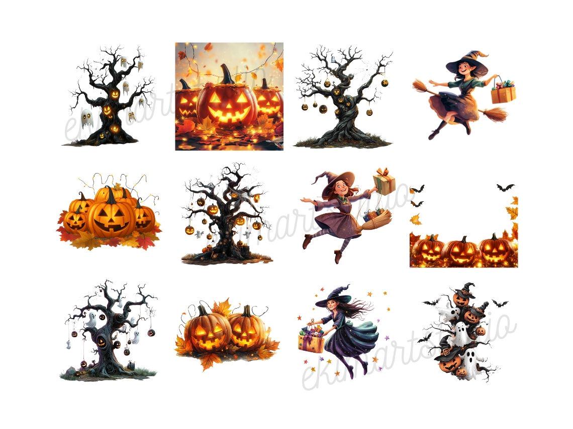 Spooky Halloween Clipart Sticker PNG Bundle Halloween Clipart Digital ...
