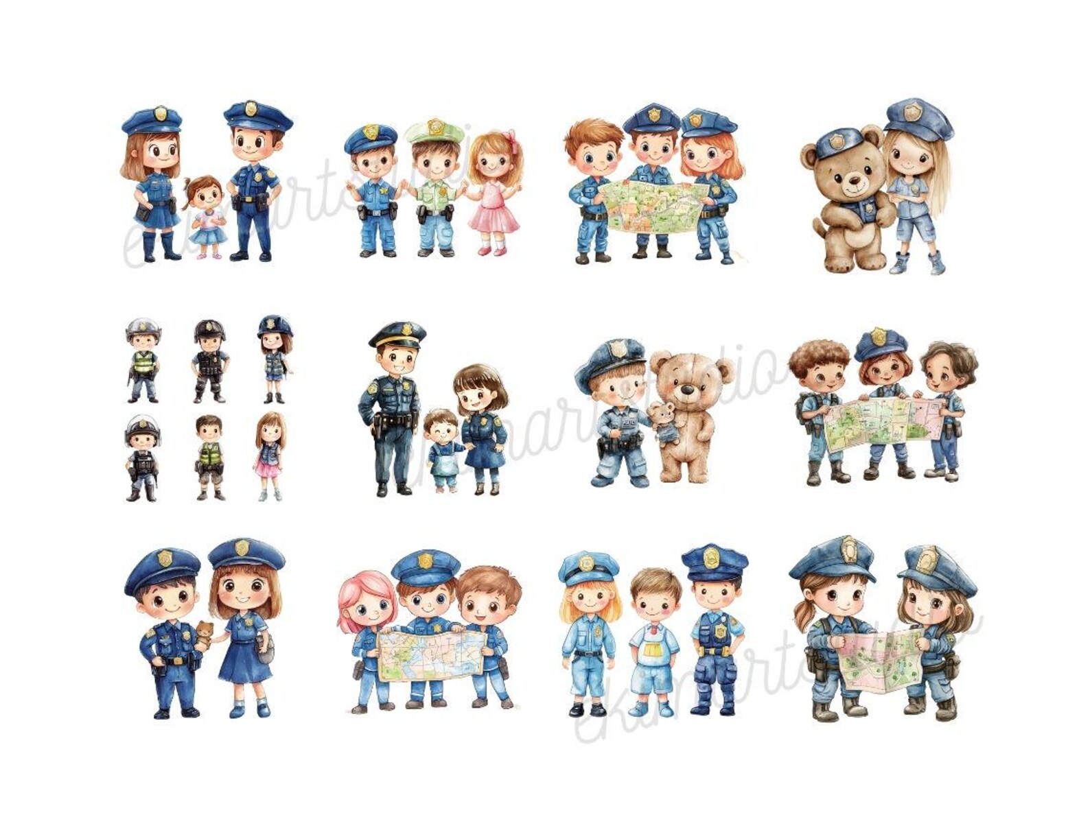 Police Station Watercolor Clipart | Police Kids Clipart | PNG Bundle ...