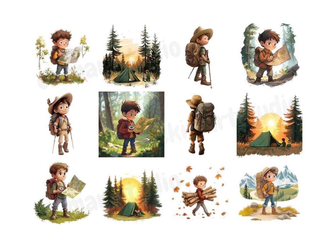 Camping Boys Watercolor Clipart | Kids PNG | PNG Bundle | Digital ...
