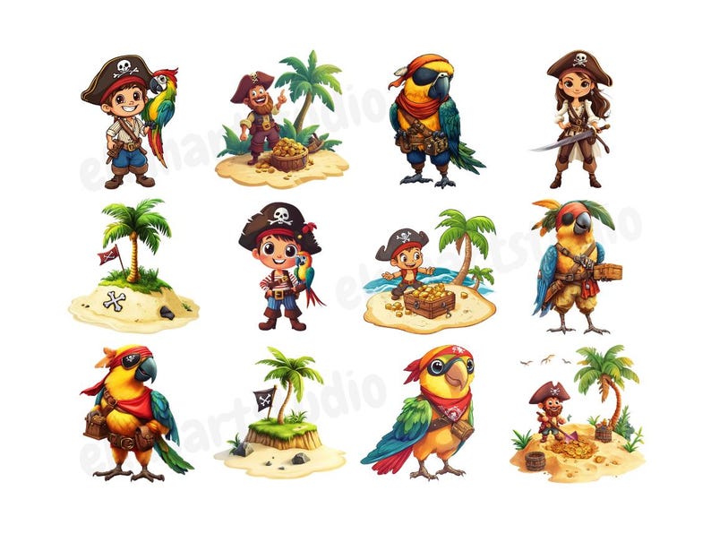 Cute Pirates Watercolor Clipart | Pirates PNG | PNG Bundle | Digital ...