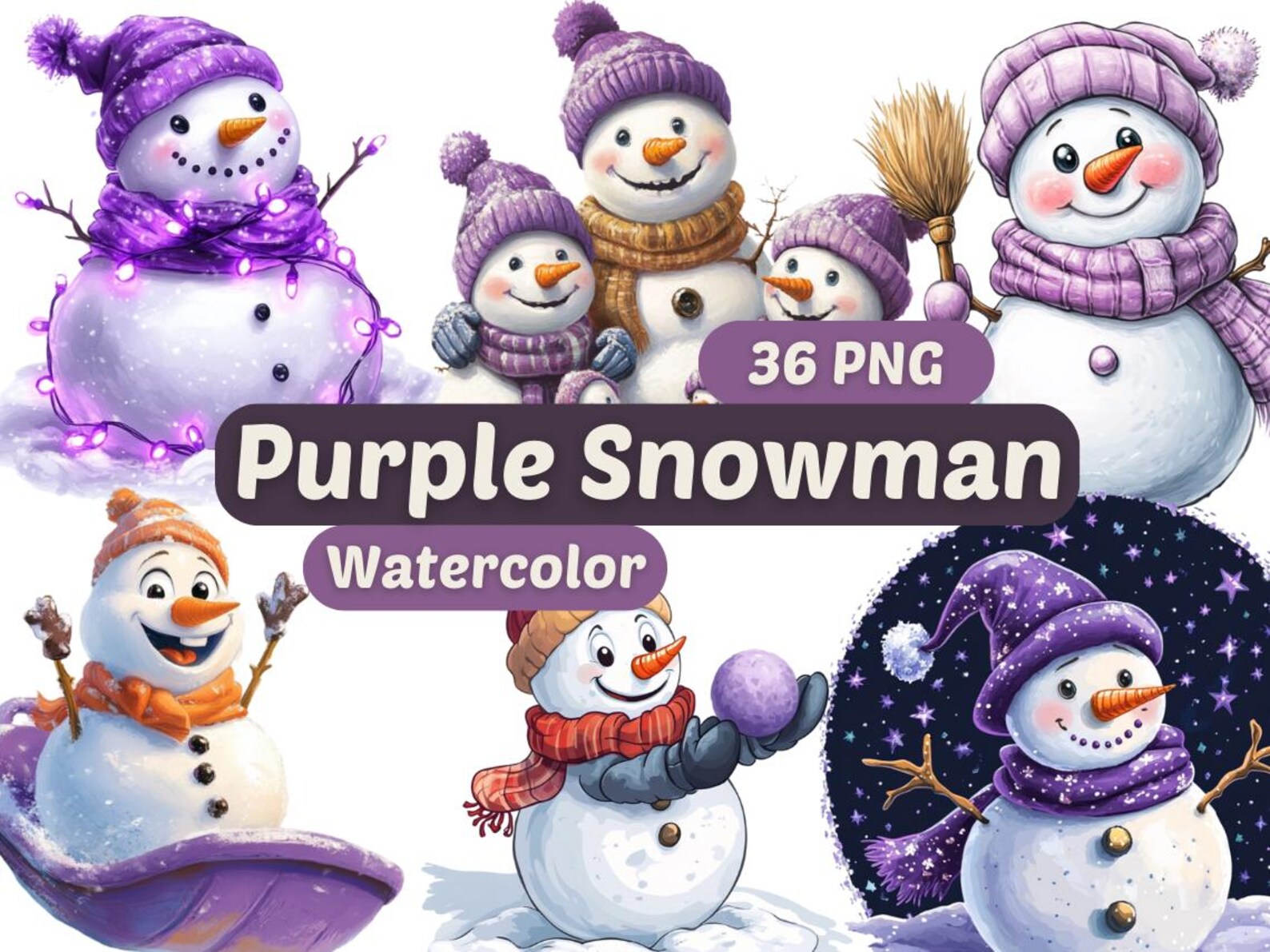 Snowman Clipart | Purple Christmas Snowman PNG | Winter Clipart for ...