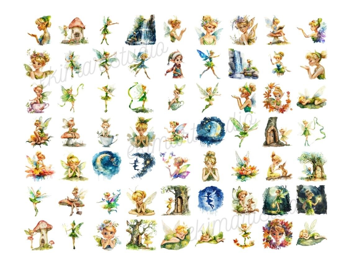 Tinker Bell Clipart Cinderella Character PNG Bundle Digital Download ...