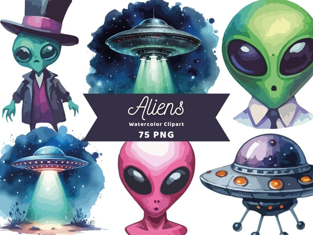 Aliens Watercolor Clipart | Alien PNG | PNG Bundle | Cute Alien Clipart ...