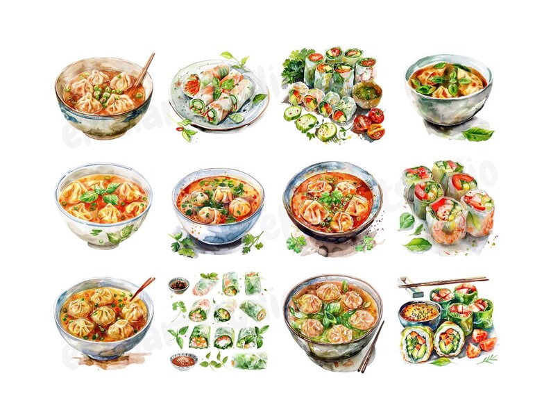 Asian Foods Watercolor Clipart | Asian Food PNG | Food PNG | PNG Bundle ...