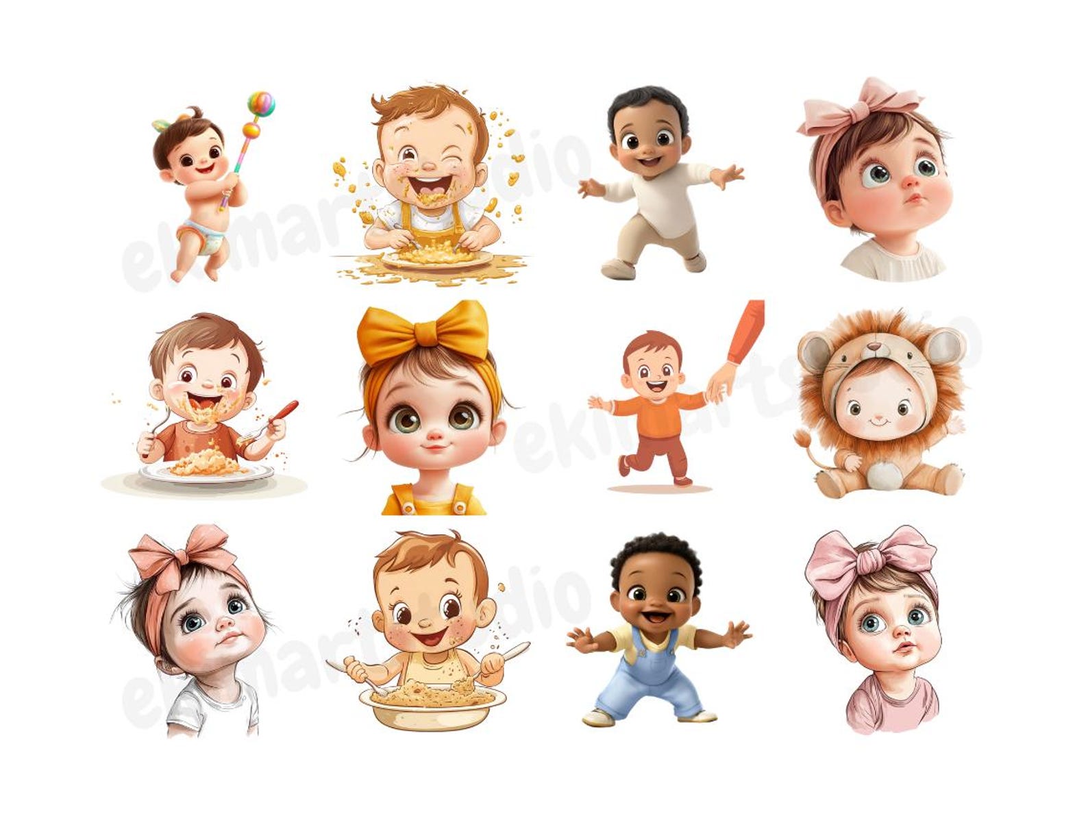 Cute Babies Watercolor Clipart | Babies PNG | PNG Bundle | Digital ...