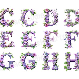 Floral Purple Alphabet Clipart | Floral Alphabet PNG | Alphabet PNG ...