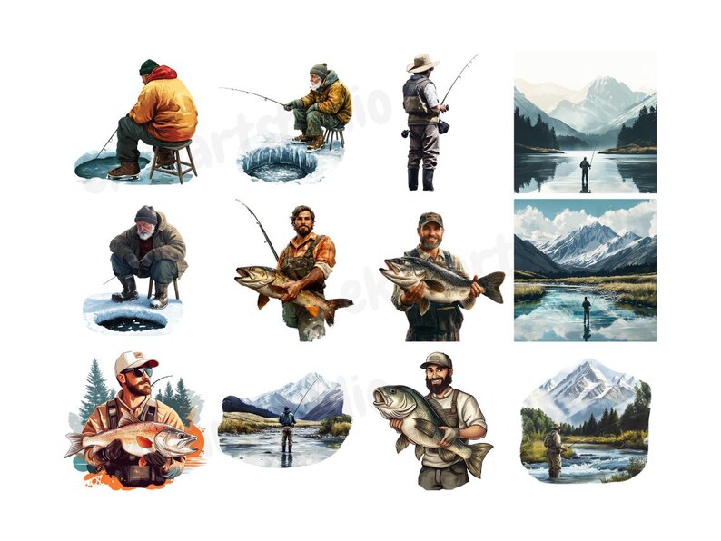Fishing Watercolor Clipart | Fishing PNG | PNG Bundle | Fisherman ...
