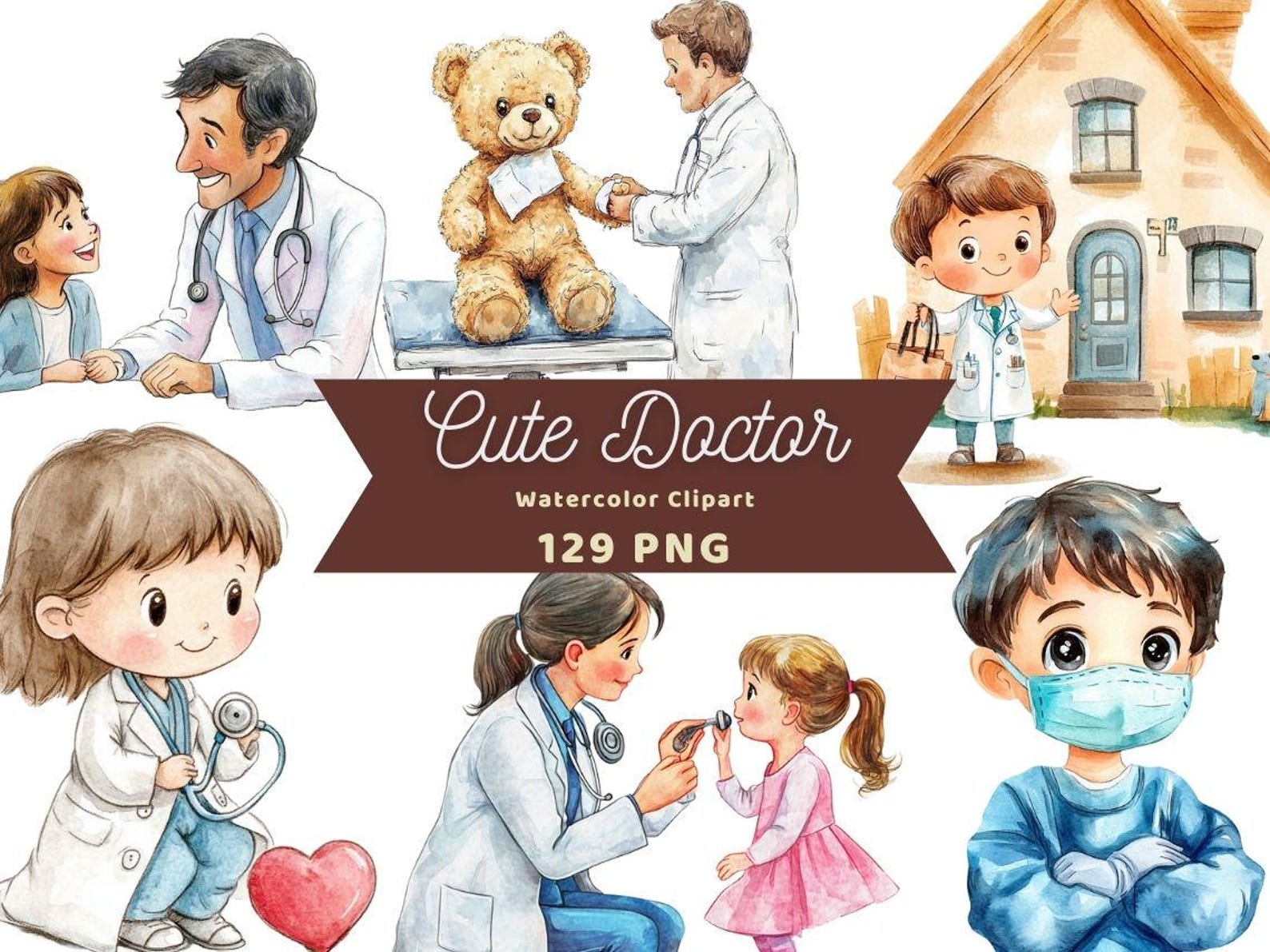 Cute Doctor Watercolor Clipart | Doctor Kids Clipart | PNG Bundle ...