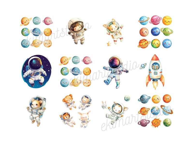 Cute Space Watercolor Clipart | Space PNG | PNG Bundle | Digital ...