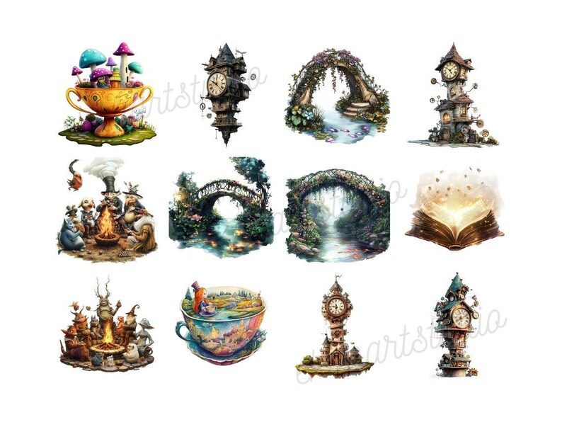 Fantasy Wonderland Clipart | Sticker | PNG Bundle | Wonderland Clipart ...