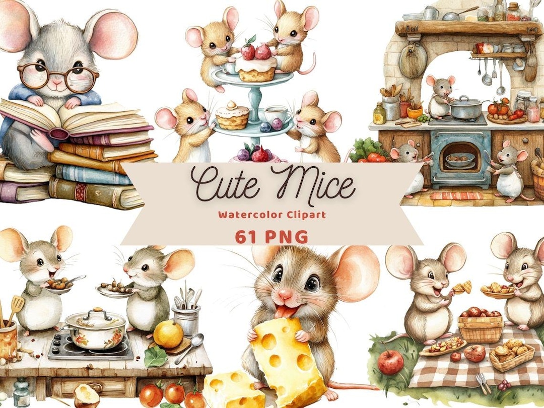 Cute Mice Watercolor Clipart | Sticker | PNG Bundle | Digital Download ...