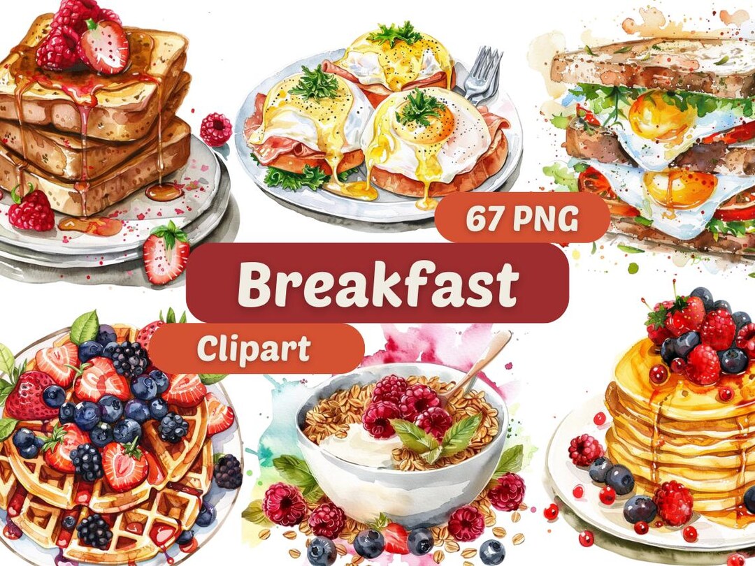 Watercolor Breakfast Clipart | Breakfast PNG | Food PNG | PNG Bundle ...