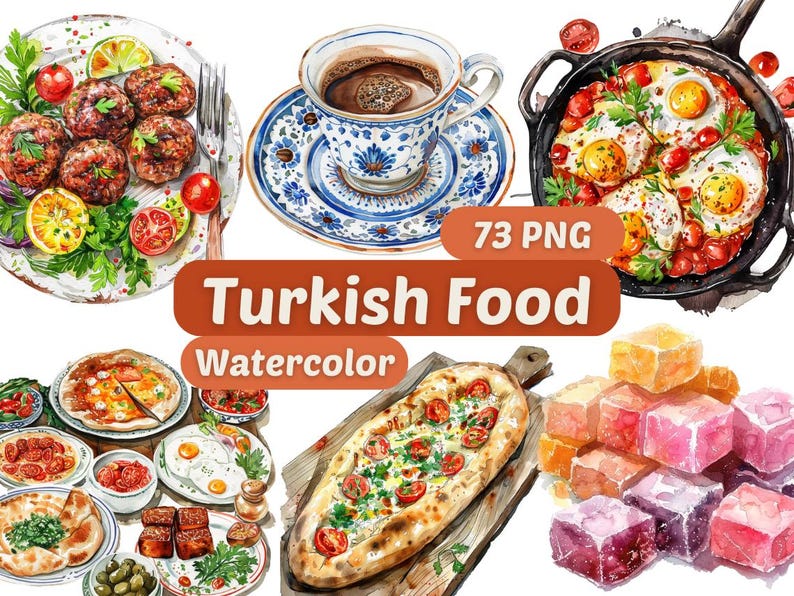 Turkish Food Watercolor Clipart | Turkish Cuisine PNG | PNG Bundle ...