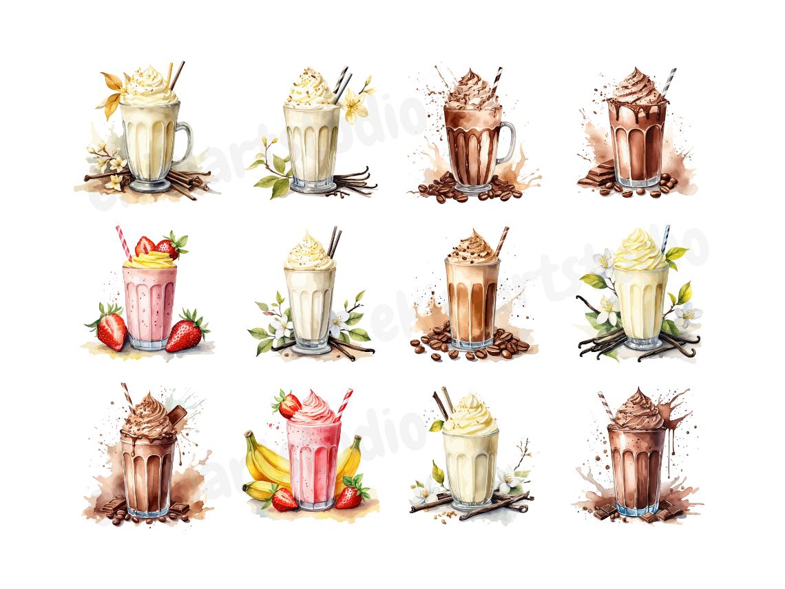 Milkshake Watercolor Clipart | Milkshake Clipart | PNG Bundle | Cute ...