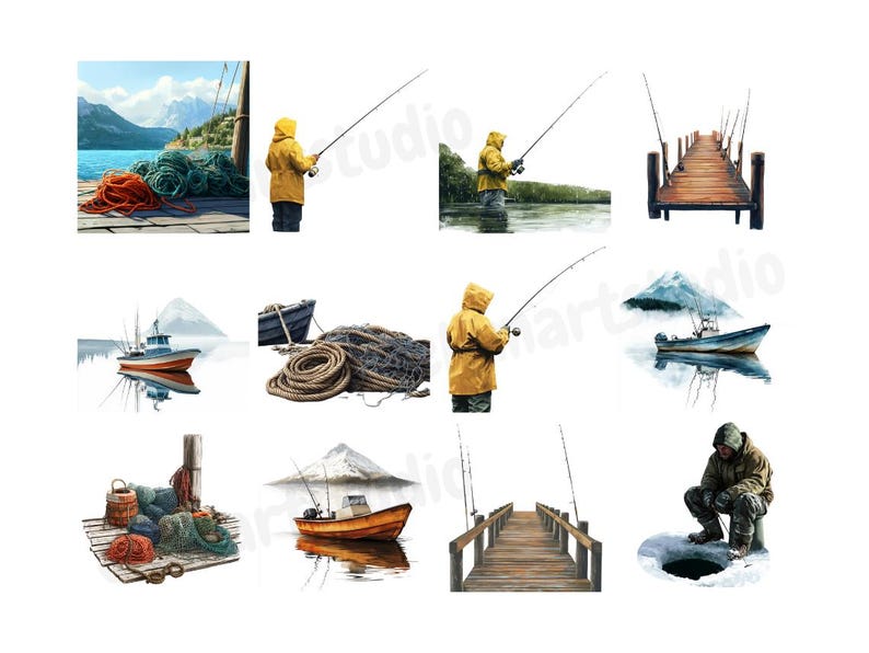Fishing Watercolor Clipart | Fishing PNG | PNG Bundle | Fisherman ...