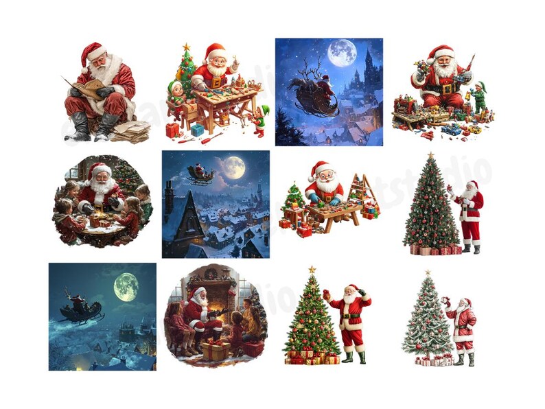Christmas Santa Watercolor Clipart | Santa PNG | PNG Bundle | Santa ...