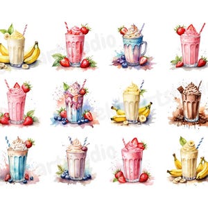 Milkshake Watercolor Clipart Milkshake Clipart PNG Bundle Cute Drink ...