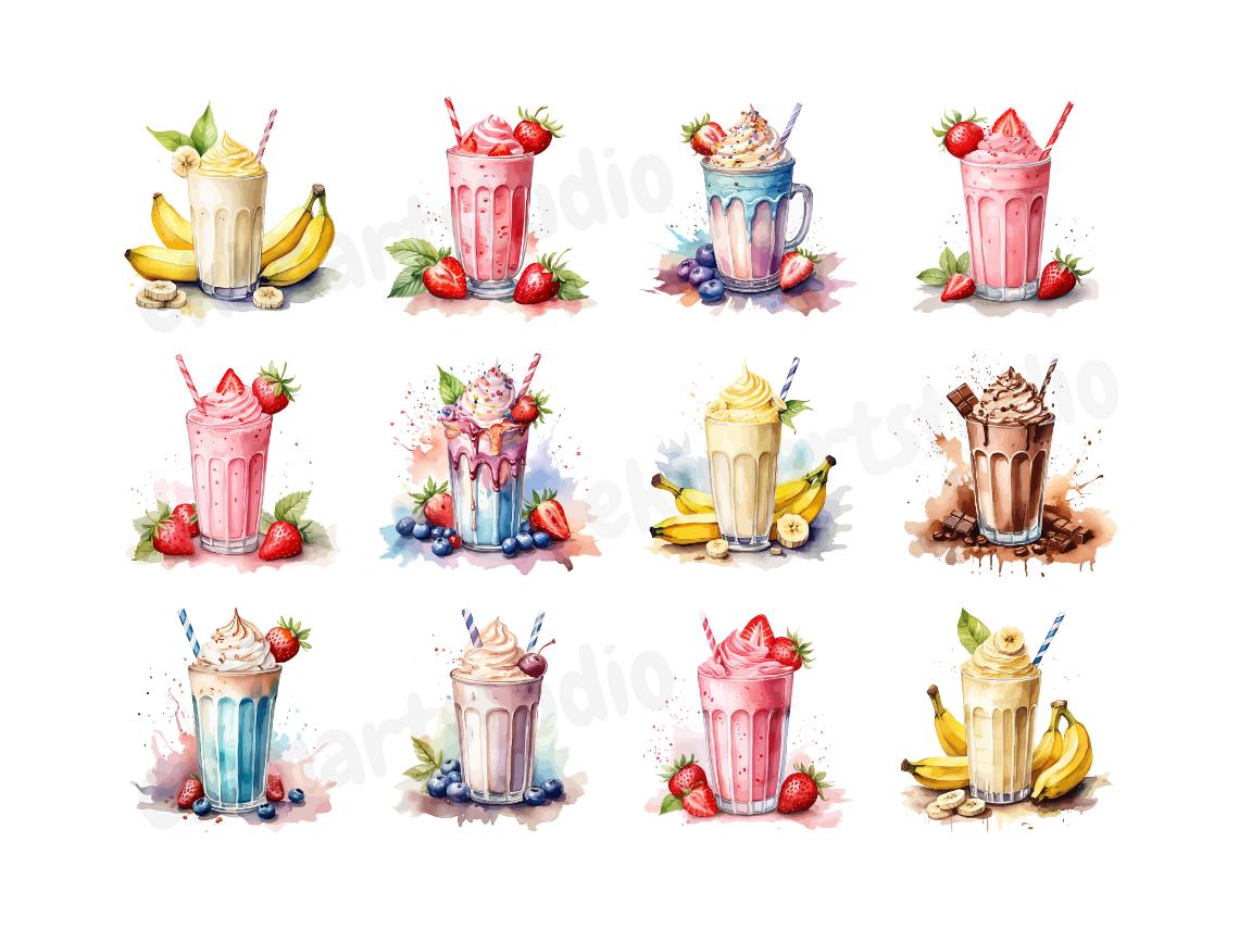 Milkshake Watercolor Clipart | Milkshake Clipart | PNG Bundle | Cute ...