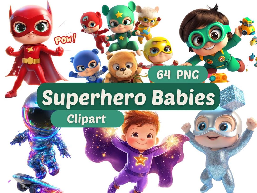 Cute Baby Superheroes Clipart | Superhero Babies | PNG Bundle | Digital ...