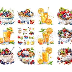 Watercolor Breakfast Clipart | Breakfast PNG | Food PNG | PNG Bundle ...