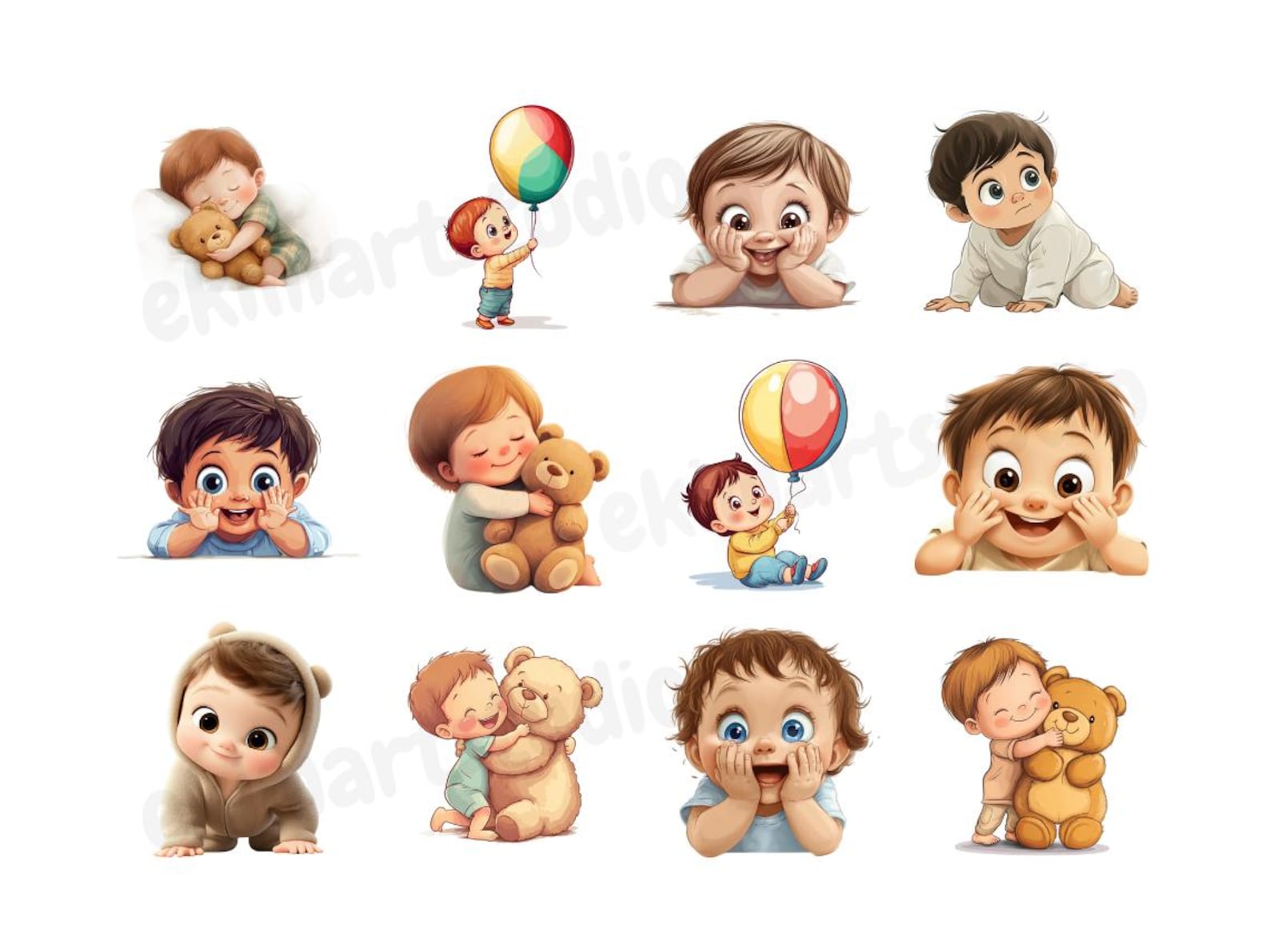 Cute Babies Watercolor Clipart | Babies PNG | PNG Bundle | Digital ...