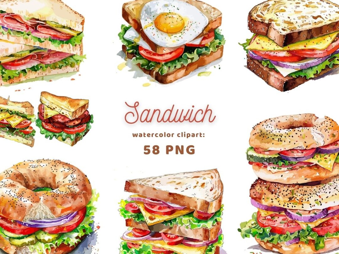 Sandwich Watercolor Clipart | Sticker | PNG Bundle | Digital Download ...