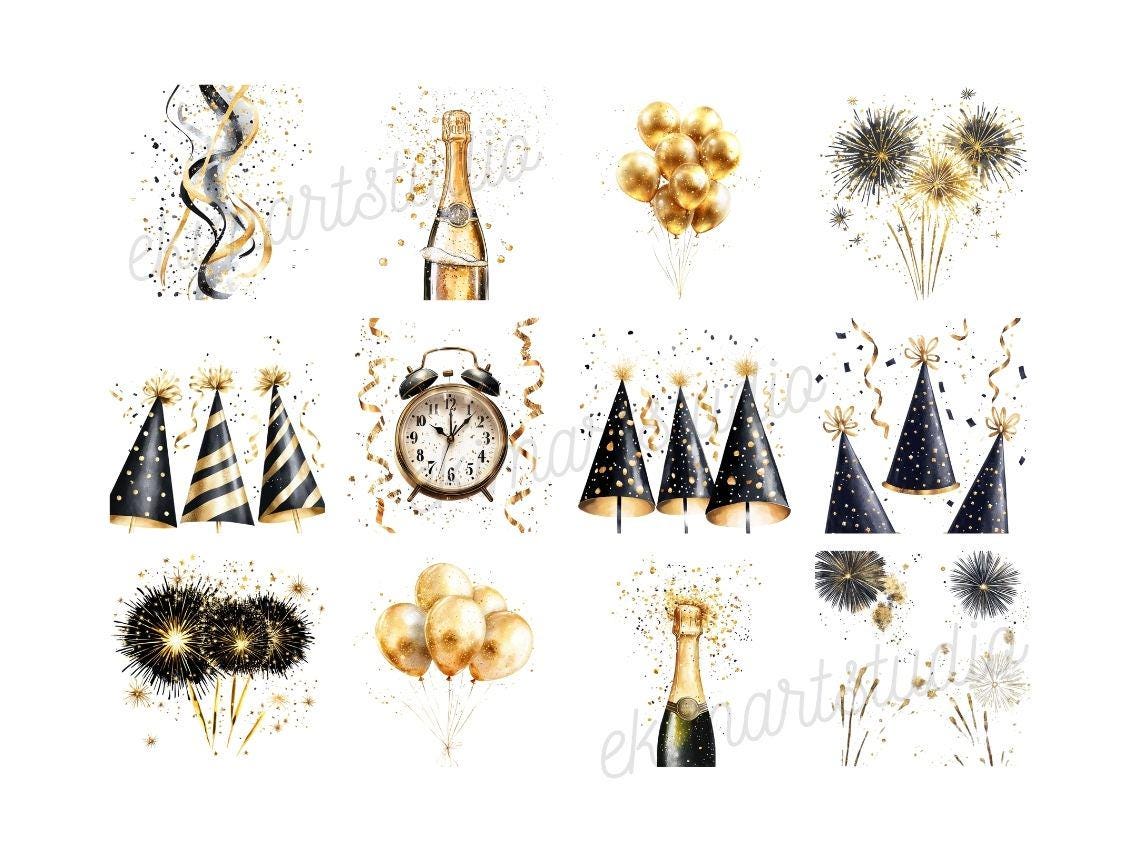 New Year Watercolor Clipart | PNG Bundle | Digital Download ...
