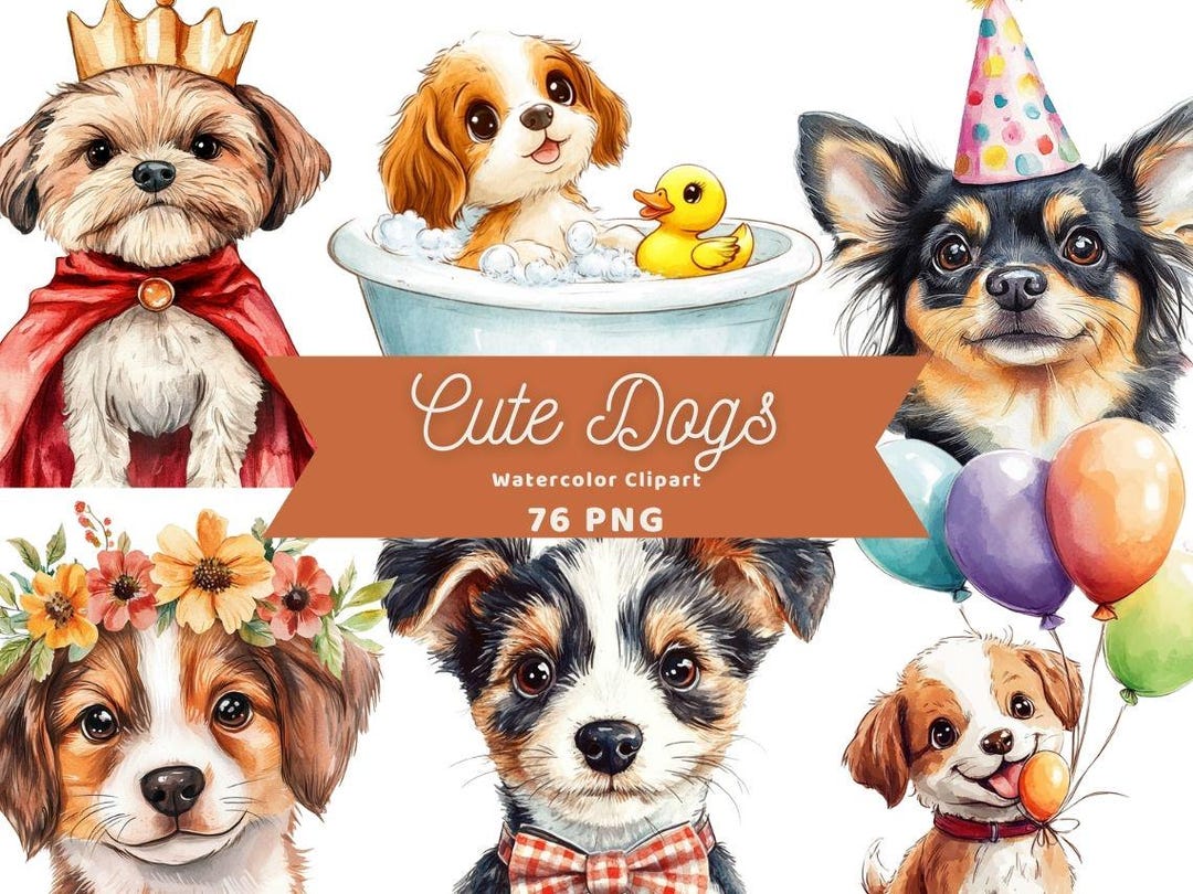 Cute Dogs Watercolor Clipart | Sticker | PNG Bundle | Digital Download ...