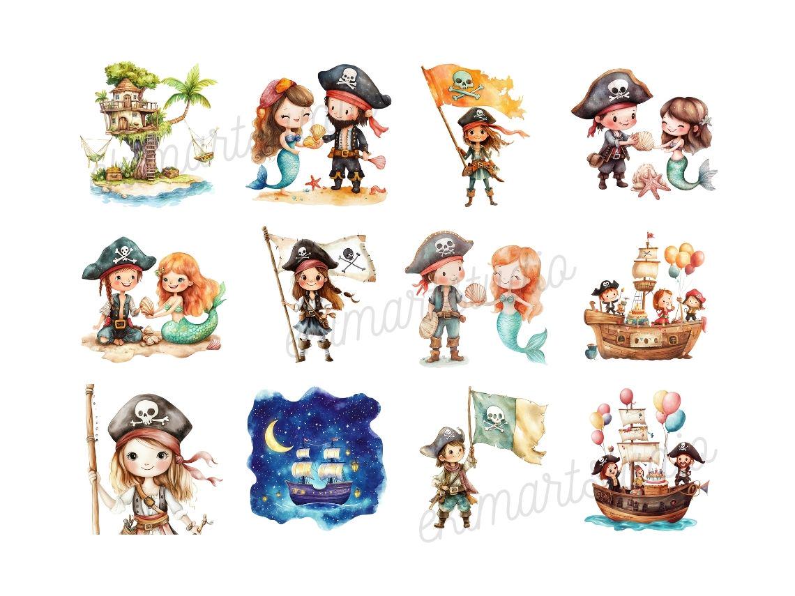 Cute Pirates Watercolor Clipart | Pirate | PNG Bundle | Digital ...