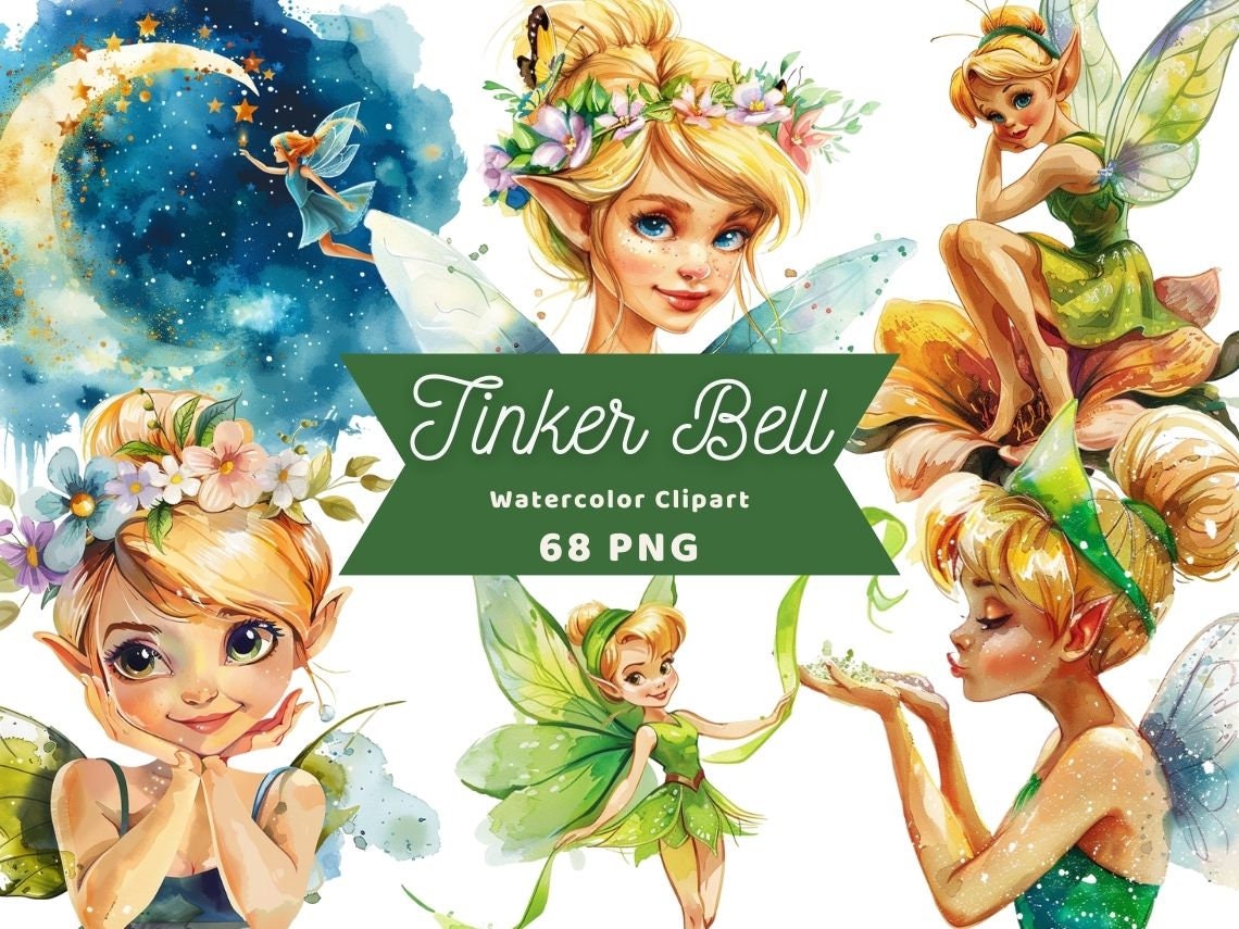 Tinker Bell Clipart Cinderella Character PNG Bundle Digital Download ...