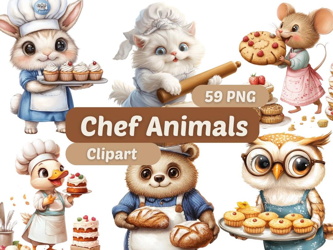 Chef Animals Clipart | Cute Animals PNG | PNG Bundle | Cute Chef ...