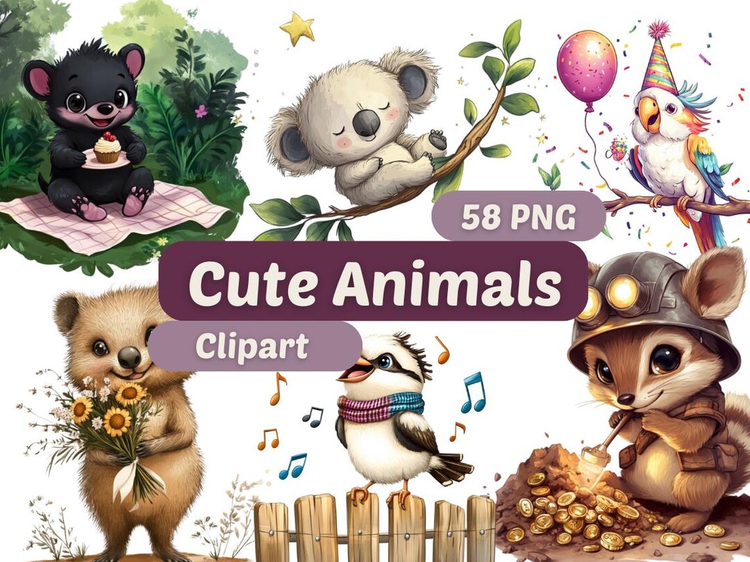 Funny Animals Clipart | Cute Australian Animals PNG | PNG Bundle | Cute ...