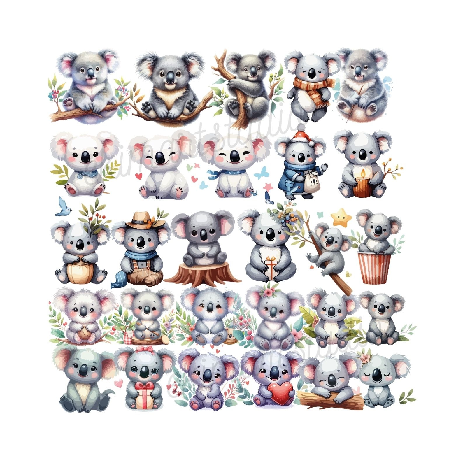 Koala Watercolor Clipart | Sticker | PNG Bundle | Digital Download ...