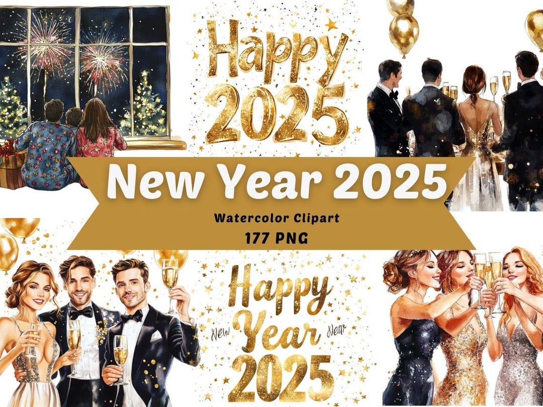 New Year Watercolor Clipart | PNG Bundle | Digital Download ...
