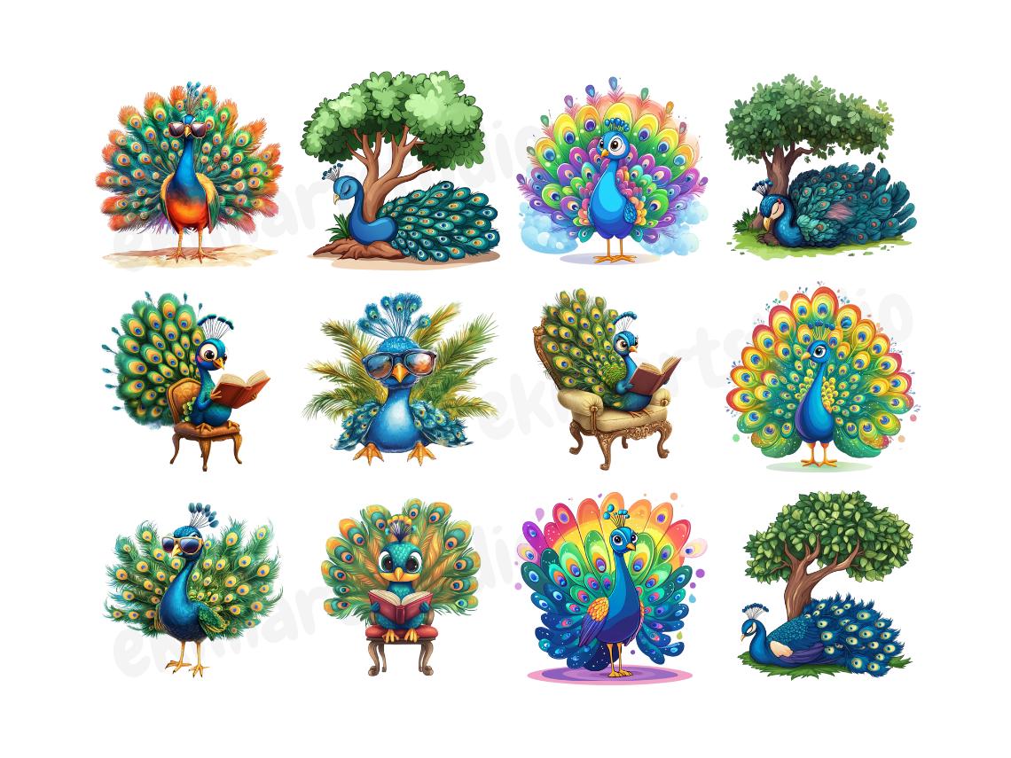 Peacock Watercolor Clipart | Peacock PNG | PNG Bundle | Digital ...