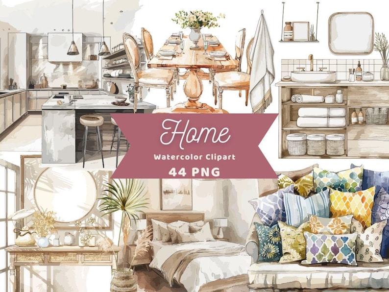 Neutral Home Decor Clipart | Cozy Aesthetic | PNG Bundle | Digital ...
