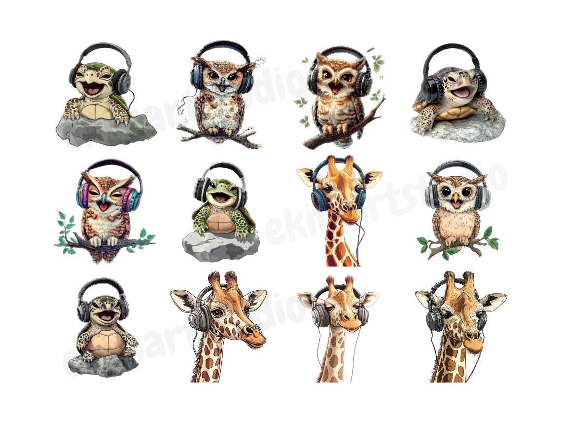 Funny Animals Clipart | Headphone Animals PNG | PNG Bundle | Cute ...