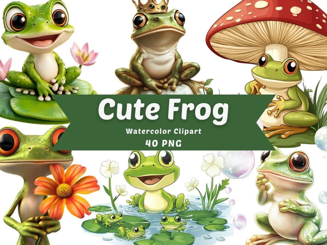 Cute Frog Watercolor Clipart | PNG Bundle | Animal Clipart | Digital ...