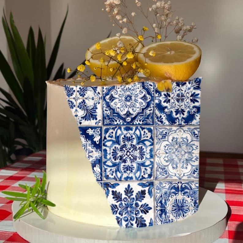 Mediterranean Wedding Cake Printable Design I Mediterranean Tiles I ...