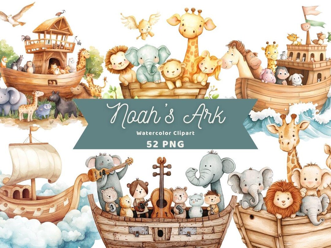 Noah's Ark Watercolor Clipart | Sticker | PNG Bundle | Animal Clipart ...
