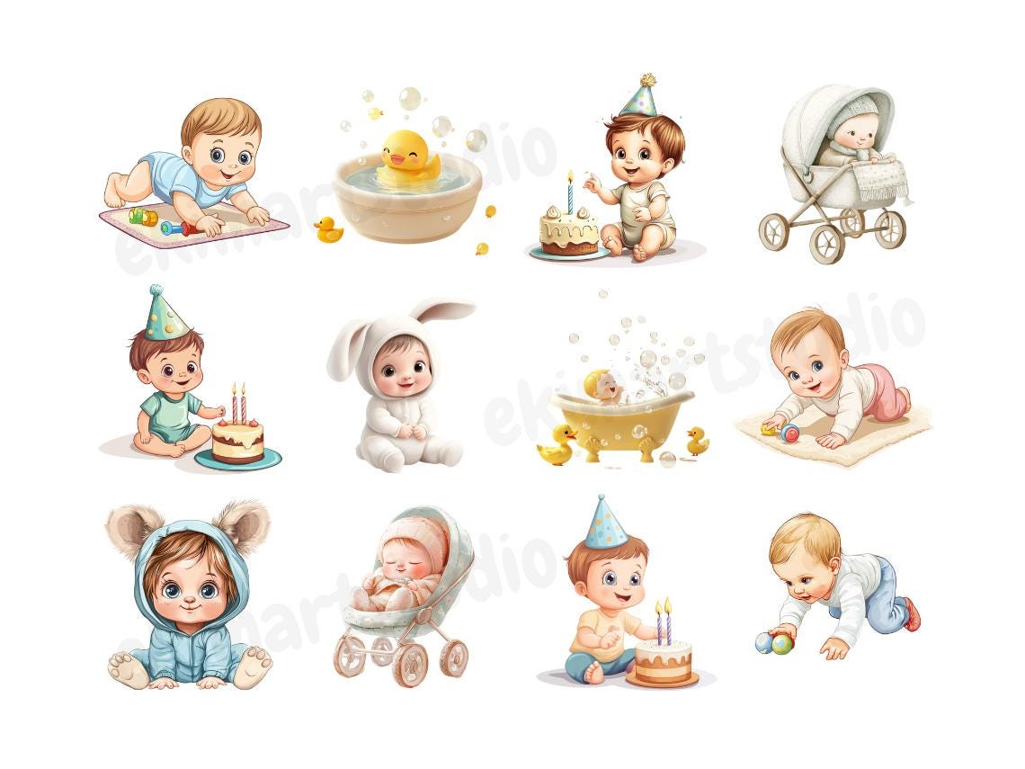 Cute Babies Watercolor Clipart | Babies PNG | PNG Bundle | Digital ...