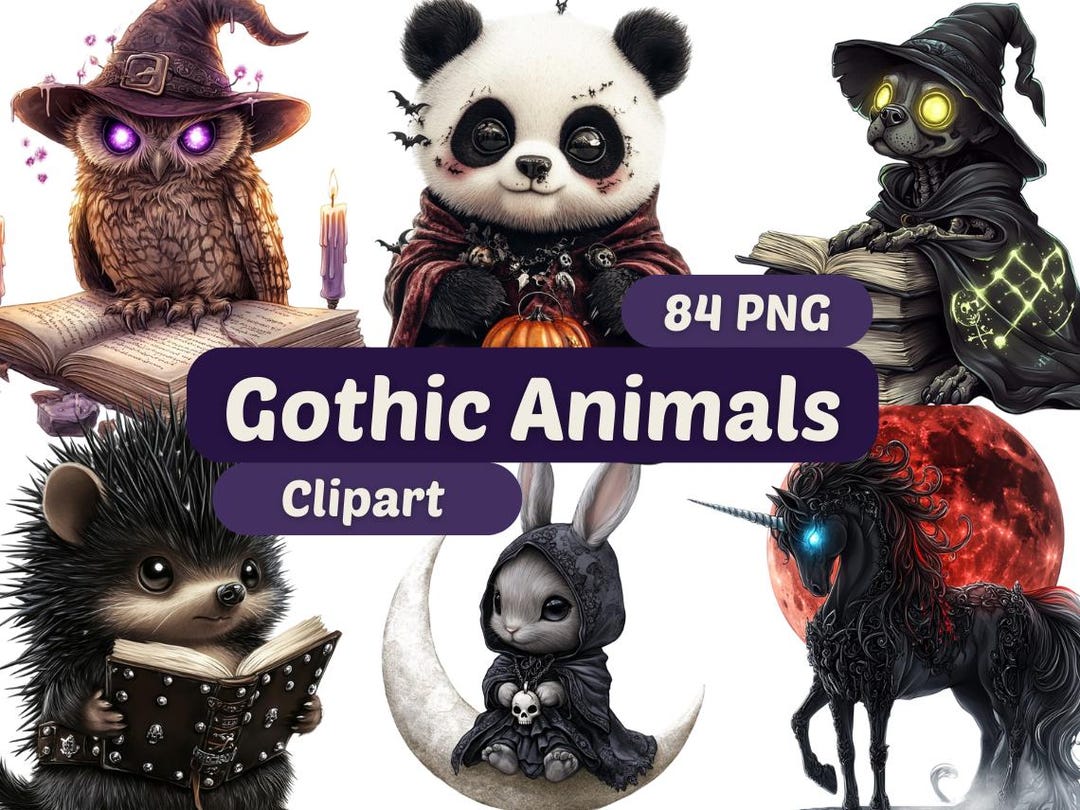 Gothic Animals Clipart | Cute Animals PNG | PNG Bundle | Gothic Animals ...