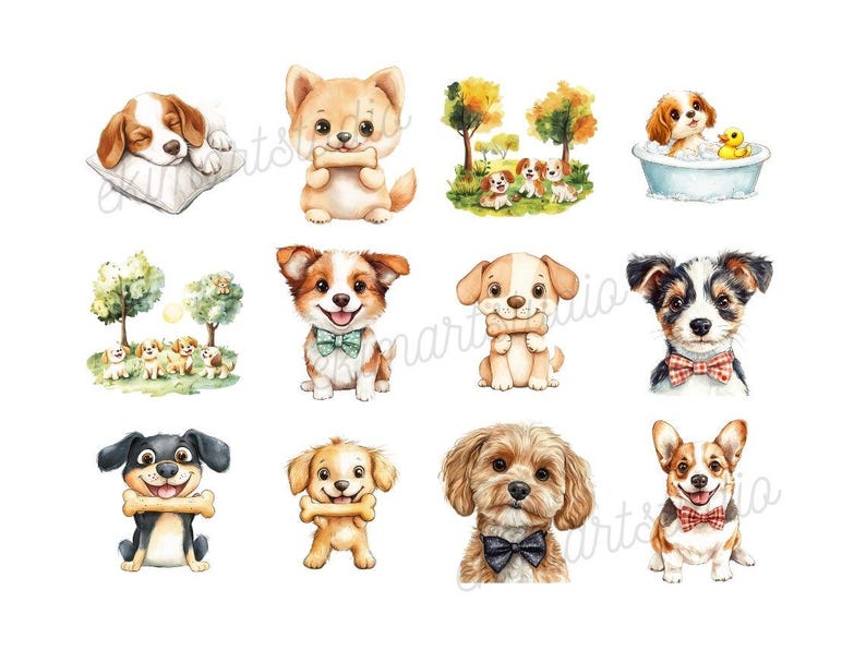 Dogs Clipart Bundle PNG Watercolor Clipart | Animal PNG | PNG Bundle ...